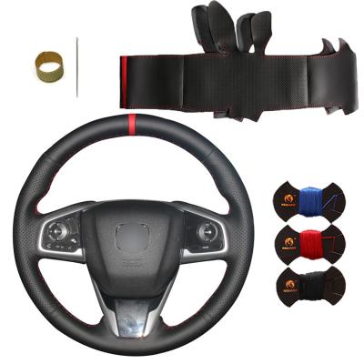 China Custom Hand-stitched Black Leather Red Marker Suede Steering Wheel Cover for Honda Civic 10 2016 2017 CR-V CRV 2017 for sale