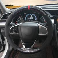 China Custom Hand-stitched Black Leather Red Marker Suede Steering Wheel Cover for Honda Civic 10 2016 2017 CR-V CRV 2017 for sale