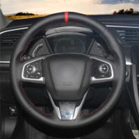 China Custom Hand-stitched Black Leather Red Marker Suede Steering Wheel Cover for Honda Civic 10 2016 2017 CR-V CRV 2017 for sale