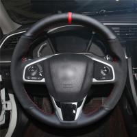China Custom Hand-stitched Black Leather Red Marker Suede Steering Wheel Cover for Honda Civic 10 2016 2017 CR-V CRV 2017 for sale