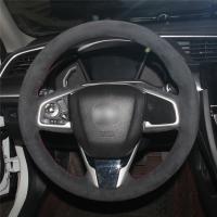 China Custom Hand-stitched Black Leather Red Marker Suede Steering Wheel Cover for Honda Civic 10 2016 2017 CR-V CRV 2017 for sale