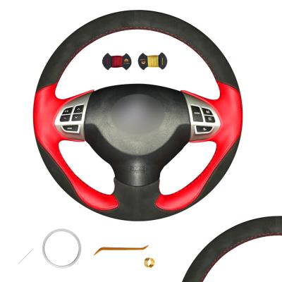 China Suede Leather Black Red Steering Wheel Cover For Mitsubishi Lancer X 10 ASX Colt 2007 2008 2009 2010 2011 2012 2013 2014 2015 for sale