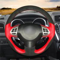 China Suede Leather Black Red Steering Wheel Cover For Mitsubishi Lancer X 10 ASX Colt 2007 2008 2009 2010 2011 2012 2013 2014 2015 for sale