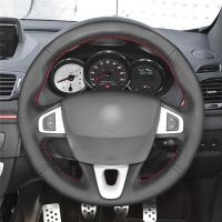 China New Arrival Custom Black Leather Car Accessories Hand Sewing Steering Wheel Cover For Renault Megane 3 (Coupe) RS 2010-2016 for sale
