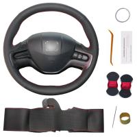 China Car Accessories Custom-Made Stitched Black Leather Steering Wheel Cover for Honda Civic 2006 2007 2008 for sale