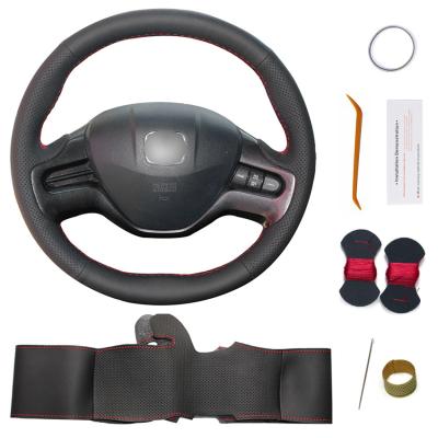 China Car Accessories Custom-Made Stitched Black Leather Steering Wheel Cover for Honda Civic 2006 2007 2008 for sale