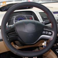 China Car Accessories Custom-Made Stitched Black Leather Steering Wheel Cover for Honda Civic 2006 2007 2008 for sale