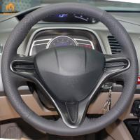 China Custom Car Accessories Custom Made DIY Black Leather Steering Wheel Cover for Honda Civic 2006 2007 2008 2009 2010 2011 for sale