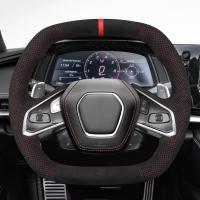 China Car accessories Hand Stitched Soft Black Suede Steering Wheel Cover for Chevrolet Corvette (C8)  2020-2023 for sale