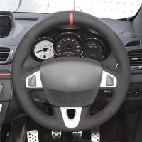 China Hand Stitching Black Suede Steering Wheel Cover for Renault Megane 3 Coupe RS 2010 2011 2012 2013 2014 2015 2016 for sale