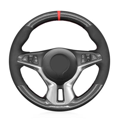 China Modern Style DIY Hand Stitched Carbon Fiber Suede Stripe Steering Wheel Cover for Opel Adam 2012-2020 for sale