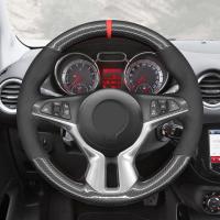 China Modern Style DIY Hand Stitched Carbon Fiber Suede Stripe Steering Wheel Cover for Opel Adam 2012-2020 for sale