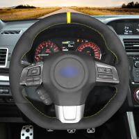 China Custom Hand Sewing Black Suede Steering Wheel Cover for Subaru Impreza WRX STI Levorg 1999 2000 2004 2008 2012 2015 2017 2020 for sale