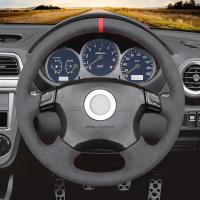 China Custom Hand Sewing Black Suede Steering Wheel Cover for Subaru Impreza WRX STI Levorg 1999 2000 2004 2008 2012 2015 2017 2020 for sale