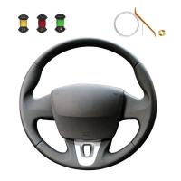 China For Renault Fluence  ZE 2009-2016 Custom Fashion DIY Black Leather Steering Wheel Cover for sale