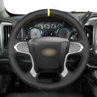China Hand Stitching Black Suede Steering Wheel Cover for Chevrolet Silverado 1500 LD Suburban Tahoe 2014-2018 for sale