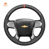 China Hand Stitching Full Black Suede Leather Steering Wheel Cover for Chevrolet Silverado 1500 LD Suburban Tahoe 2014-2018 for sale