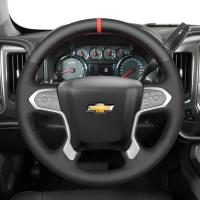 China Hand Stitching Full Black Suede Leather Steering Wheel Cover for Chevrolet Silverado 1500 LD Suburban Tahoe 2014-2018 for sale