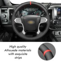 China Hand Stitching Full Black Suede Leather Steering Wheel Cover for Chevrolet Silverado 1500 LD Suburban Tahoe 2014-2018 for sale