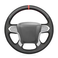 China Hand Stitching Full Black Suede Leather Steering Wheel Cover for Chevrolet Silverado 1500 LD Suburban Tahoe 2014-2018 for sale