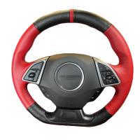 China Hand Stitching Red Black Leather Steering Wheel Cover for Chevrolet Camaro 2017 2018 2019 2020 for sale