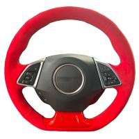 China Hand Stitching Full Red Suede Steering Wheel Cover for Chevrolet Camaro 2017 2018 2019 2020 for sale