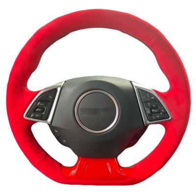 China Hand Stitching Full Red Suede Steering Wheel Cover for Chevrolet Camaro 2017 2018 2019 2020 for sale