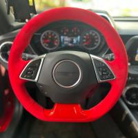 China Hand Stitching Full Red Suede Steering Wheel Cover for Chevrolet Camaro 2017 2018 2019 2020 for sale
