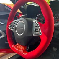 China Hand Stitching Full Red Suede Steering Wheel Cover for Chevrolet Camaro 2017 2018 2019 2020 for sale
