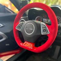 China Hand Stitching Full Red Suede Steering Wheel Cover for Chevrolet Camaro 2017 2018 2019 2020 for sale
