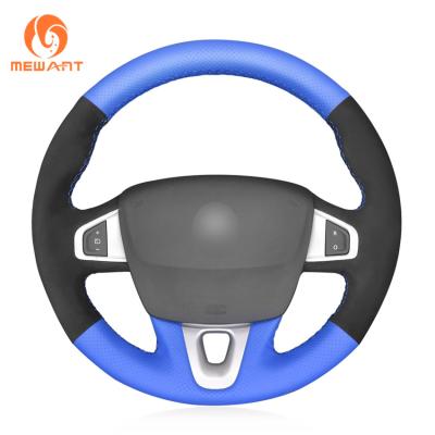 China Hand Sewing Blue Leather Black Suede Steering Wheel Cover for Renault Megane 3 Coupe RS 2010 2011 2012 2013 2014 2015 2016 for sale