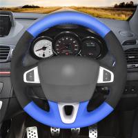 China Hand Sewing Blue Leather Black Suede Steering Wheel Cover for Renault Megane 3 Coupe RS 2010 2011 2012 2013 2014 2015 2016 for sale