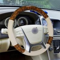 China Wood Grain Carbon Fiber Beige Leather Hand Sewing Custom Steering Wheel Cover For Volvo S80 2010 XC70 2011 for sale