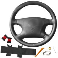 China DIY Genuine Leather Black Hand Sewing Steering Wheel Cover For Toyota Avalon Camry Highlander 2001 2002 2003 2004 for sale