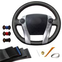 China DIY Black Genuine Leather Custom Steering Wheel Cover For Toyota Prius 30 C V Aqua 2009 2010 2011 2012 2013 2014 2015 2016 2017 for sale