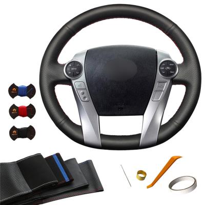 China DIY Black Genuine Leather Custom Steering Wheel Cover For Toyota Prius 30 C V Aqua 2009 2010 2011 2012 2013 2014 2015 2016 2017 for sale