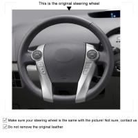 China DIY Black Genuine Leather Custom Steering Wheel Cover For Toyota Prius 30 C V Aqua 2009 2010 2011 2012 2013 2014 2015 2016 2017 for sale