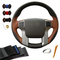 China Brown Leather Black Steering Wheel Wrap For Toyota Land Cruiser Prado 4Runner 2010 2011 2012 2013 2014 2015 2016 2017 2018 2019 for sale