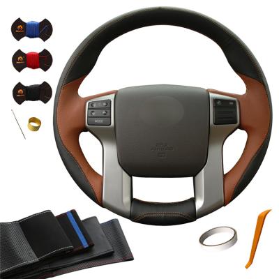 China Brown Leather Black Steering Wheel Wrap For Toyota Land Cruiser Prado 4Runner 2010 2011 2012 2013 2014 2015 2016 2017 2018 2019 for sale
