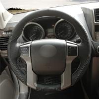 China Brown Leather Black Steering Wheel Wrap For Toyota Land Cruiser Prado 4Runner 2010 2011 2012 2013 2014 2015 2016 2017 2018 2019 for sale