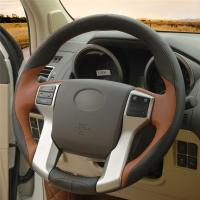 China Brown Leather Black Steering Wheel Wrap For Toyota Land Cruiser Prado 4Runner 2010 2011 2012 2013 2014 2015 2016 2017 2018 2019 for sale