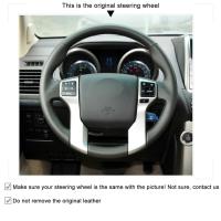 China Brown Leather Black Steering Wheel Wrap For Toyota Land Cruiser Prado 4Runner 2010 2011 2012 2013 2014 2015 2016 2017 2018 2019 for sale