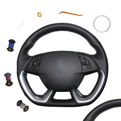 China Car Accessories Black DIY Artificial Leather Hand Stitching Steering Wheel Cover For Citroen DS5 DS 4S for sale