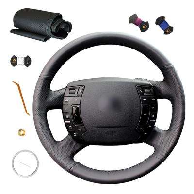 China Custom Design Genuine Leather Black DIY Steering Wheel Cover For Citroen C5 2008 2009 2010 2011 2012 2013 2014 2015 2016 2017 for sale