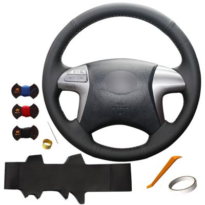 China DIY Car Interior Accessories Black PU Leather Customized Steering Wheel Cover For Toyota Hilux 2012 2013 2014 2015 Fortuner for sale