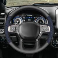 China Hand Stitched Blue Luxurious Suede Steering Wheel Cover for Dodge RAM 1500 RAM 2019-2023 for sale