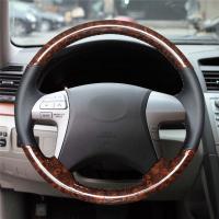 China Wood Grain Carbon Fiber Black Leather Steering Wheel Cover For Toyota Highlander Camry 2007 2008 2009 2010 2011 2012 2013 2014 for sale