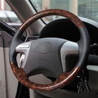 China Wood Grain Carbon Fiber Black Leather Steering Wheel Cover For Toyota Highlander Camry 2007 2008 2009 2010 2011 2012 2013 2014 for sale