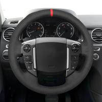 China High Quality Customized Hand Sewing Suede Steering Wheel Cover With Red Stripe for Land Rover Discovery 4 2010-2016 for sale