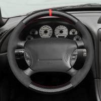 China MEWANT Custom Hand Stitching Black Carbon Fiber Steering Wheel Cover for Ford Mustang 1994-2004 for sale